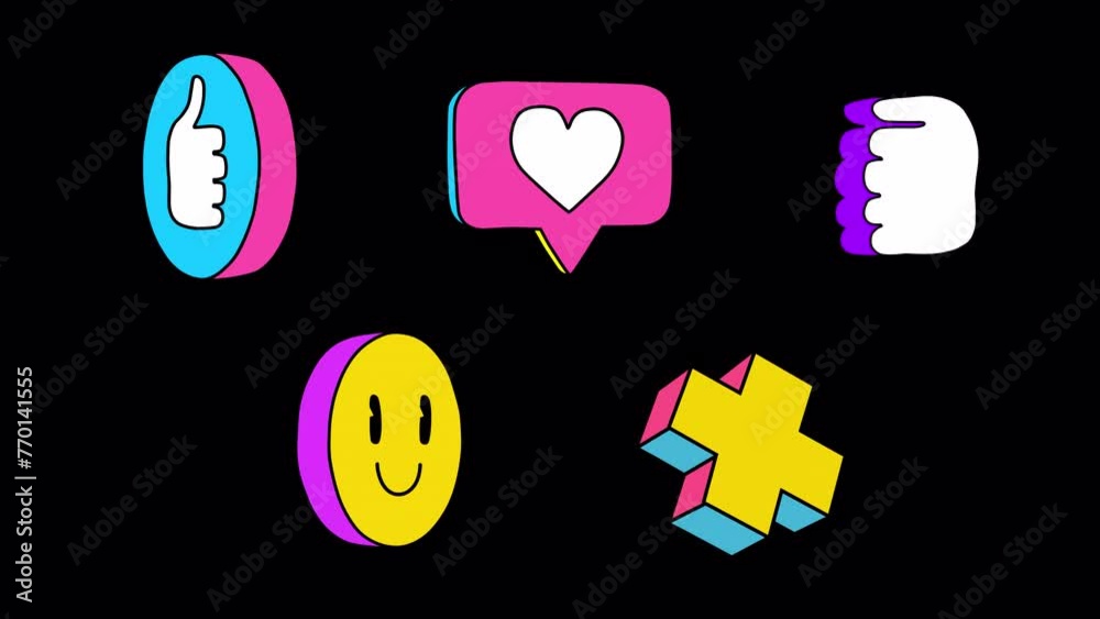 Trendy cartoon animation of social media reactions on a transparent ...