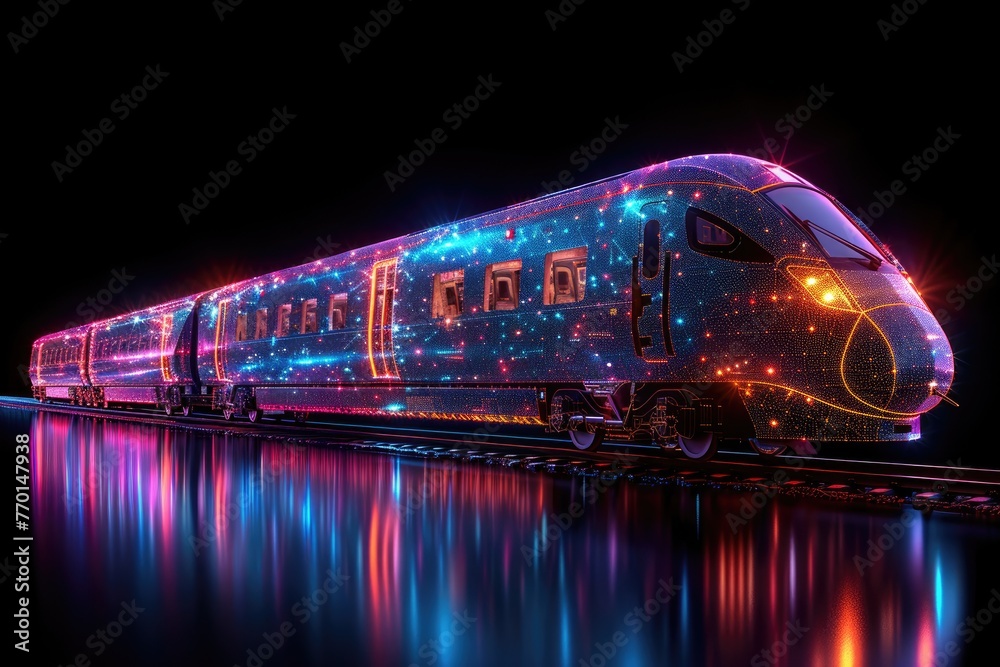 Polygonal Starry Night Railway Station Mesmerizing Low Poly Wireframe ...