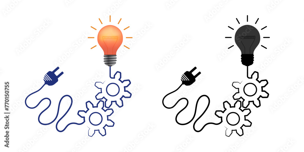 3d lightbulb with knot wire, gear shape cable. Wire is editable line ...