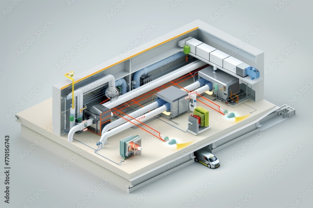 A 3D animated diagram of a ventilation system responding to different ...