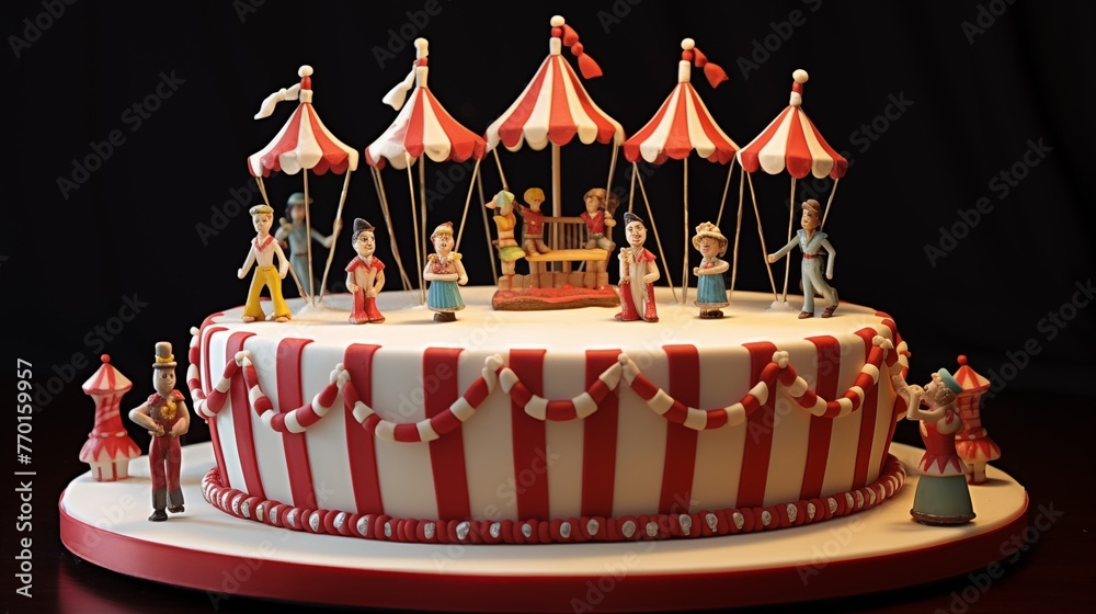 Circus tightrope walker cake with fondant acrobats, ropes, and candles ...