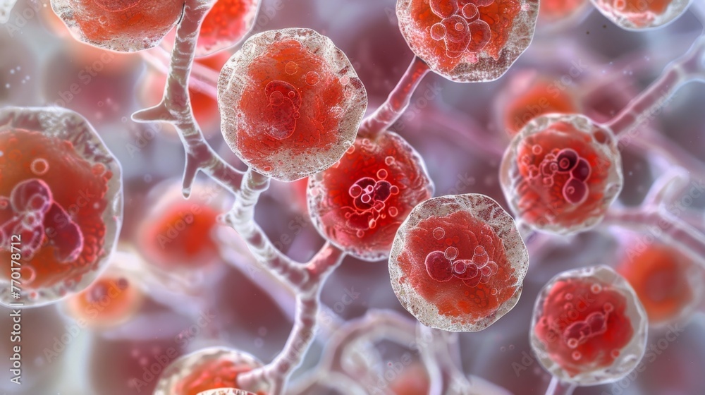 A closeup image of a damaged red cell caused by the protozoa Babesia ...