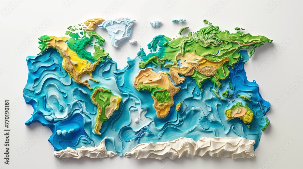 The World map made of plasticine, continents with very colorful colors ...