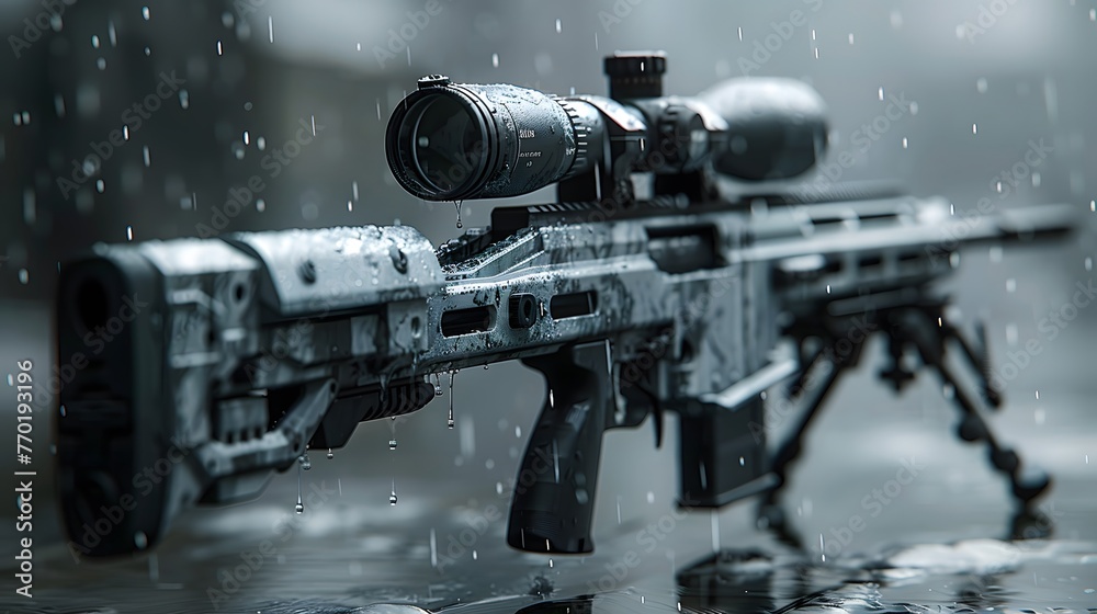 tactical precision of a specialized sniper rifle, its long barrel and ...