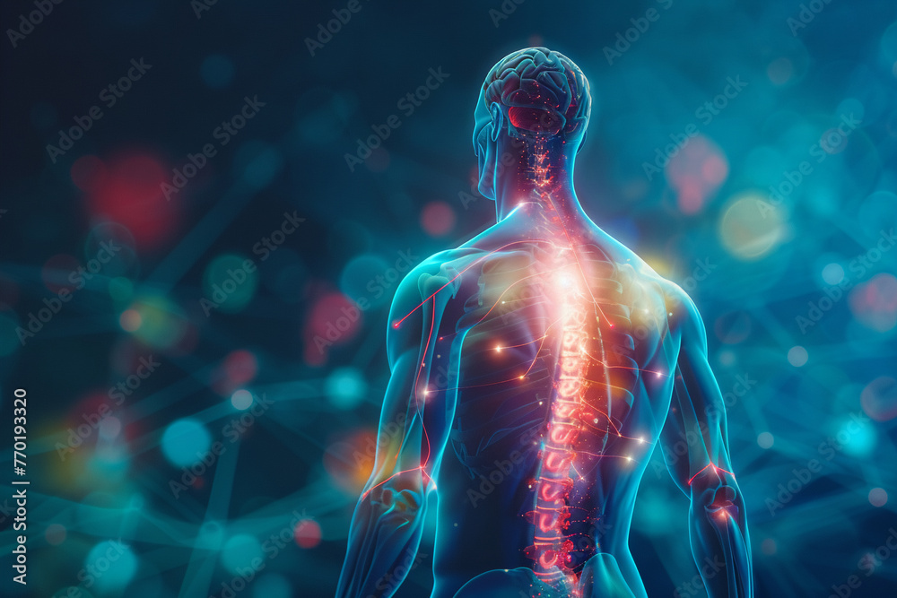 Back view human outline, shoulder blade pain marked in red, tranquil ...