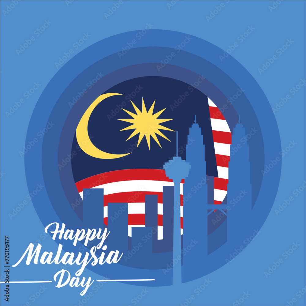 Malaysia day poster template design with Malaysia flag and skyline ...