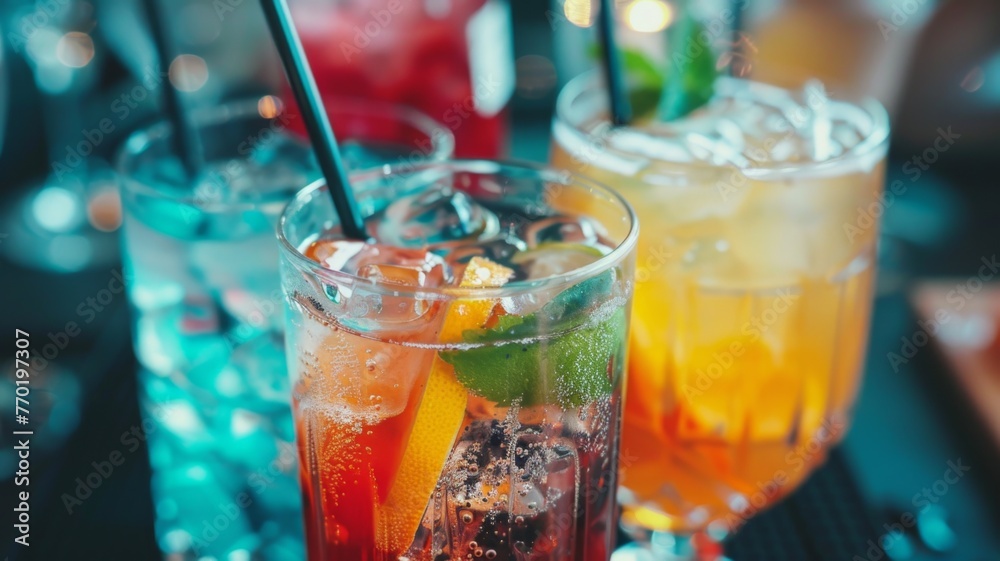 Selection of cocktails on a bar counter - A cool selection of colorful ...
