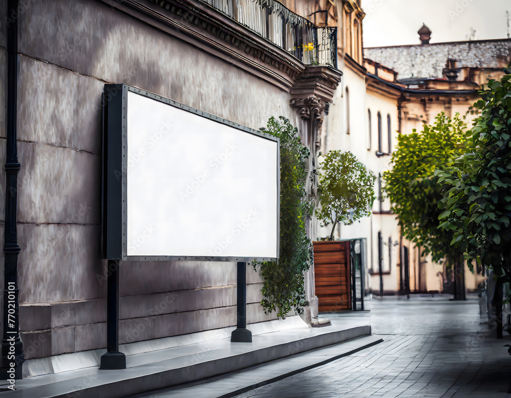 Blank billboard sign mockup in the urban environment, on the facade ...