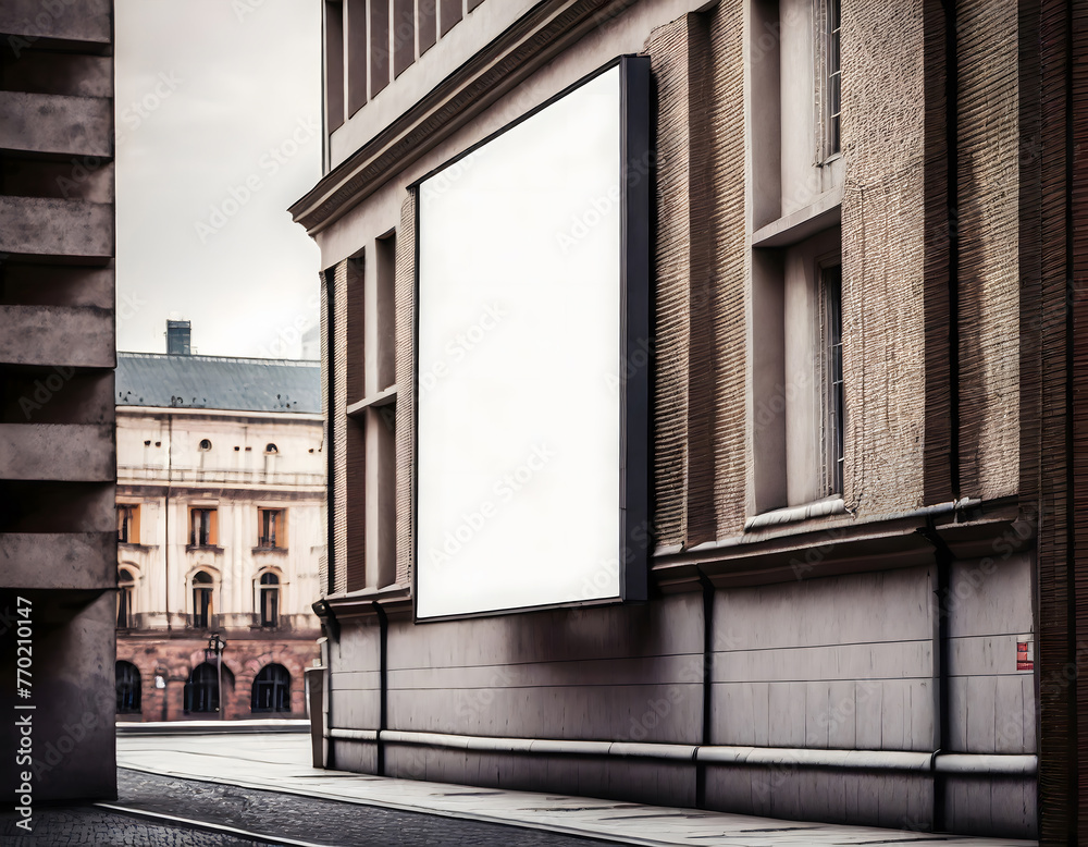 Blank billboard sign mockup in the urban environment, on the facade ...