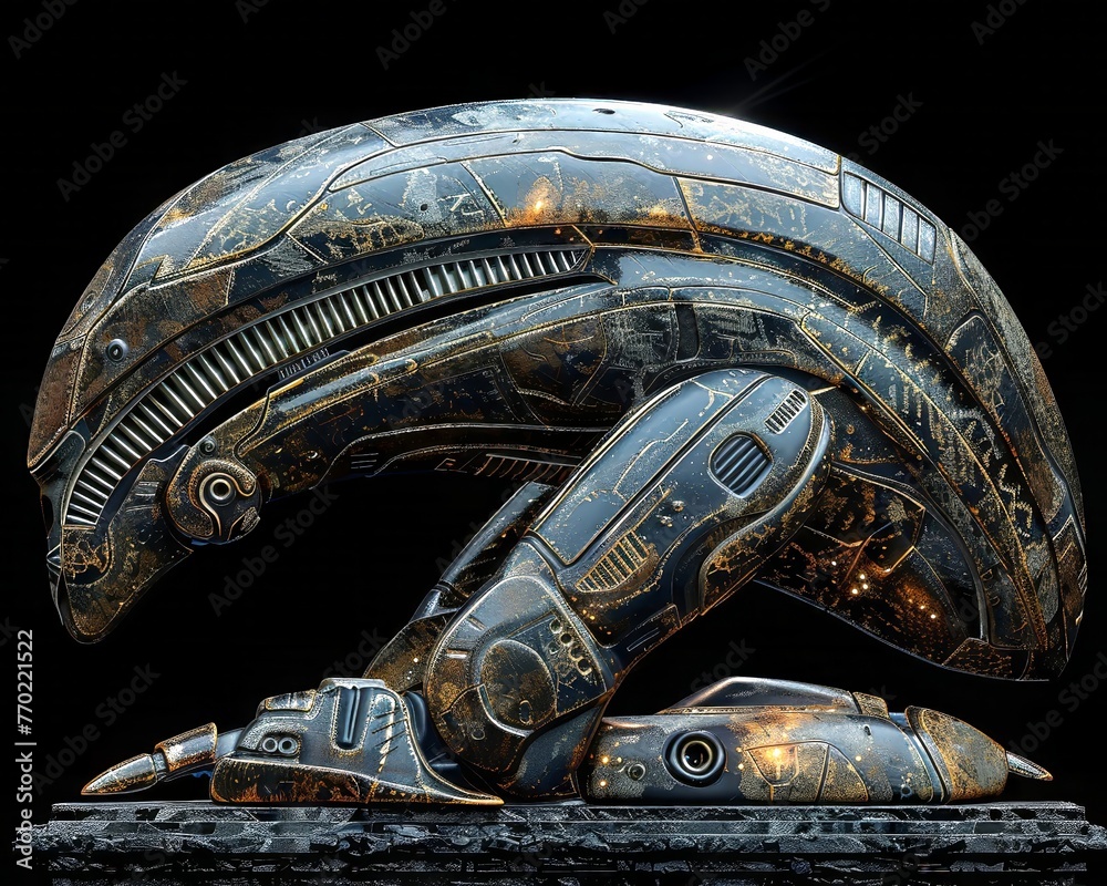 Produce a captivating design showcasing a side view of a mysterious ...