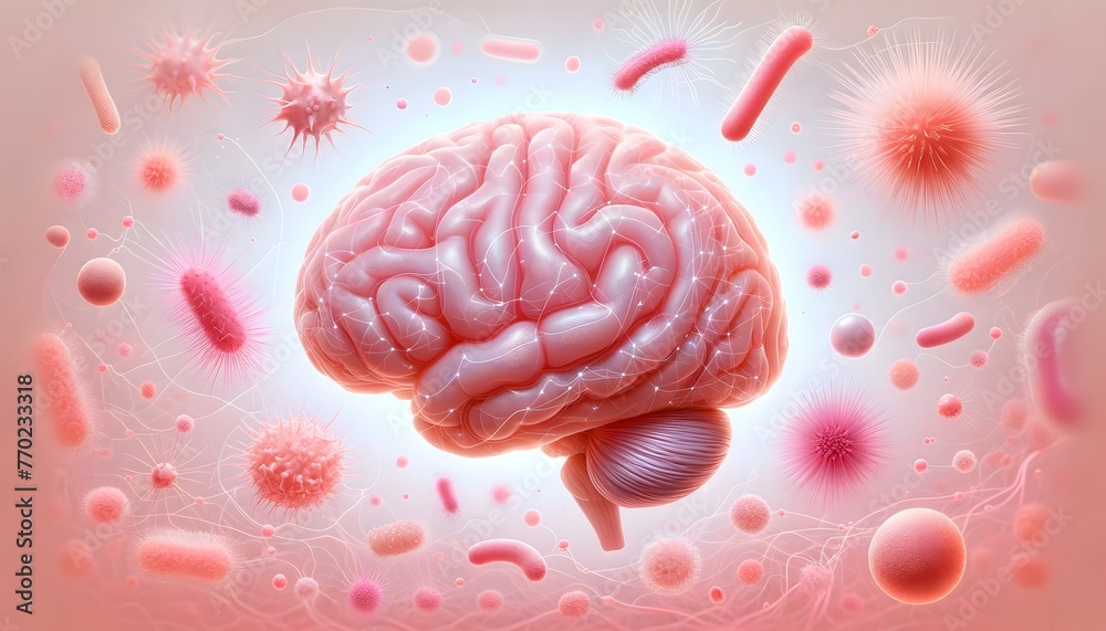 a human brain in the center surrounded by various types of illustrated ...