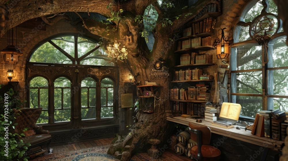 Treehouse Study Nook: Cozy Study Room Built on Old Tree with ...