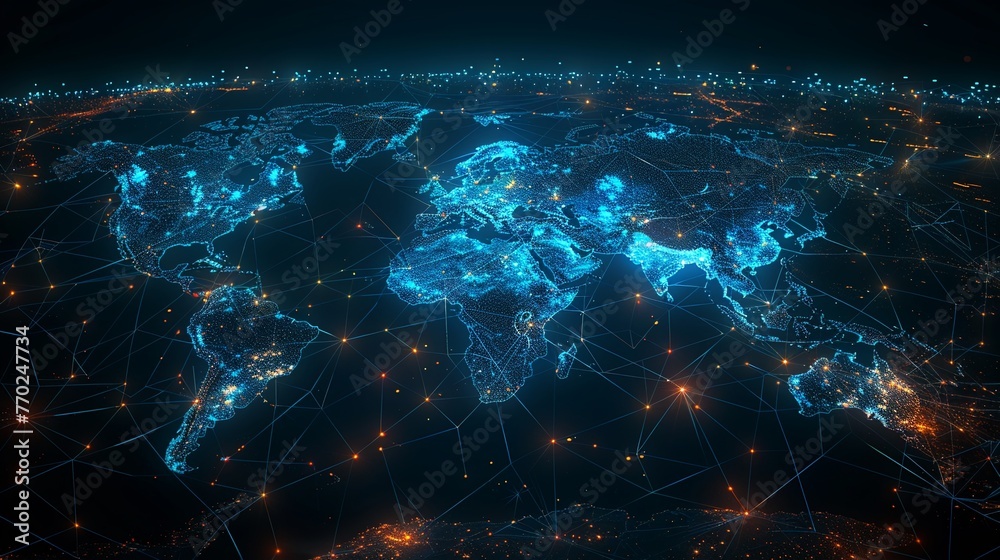 Global connectivity, world map of internet connections, digital screen ...