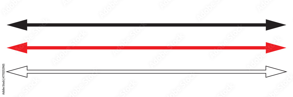 Horizontal dual sided long straight arrow signs. Black, red, stock ...