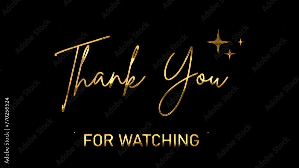 Animated Thank You For Watching with Golden Lettering On Transparent ...