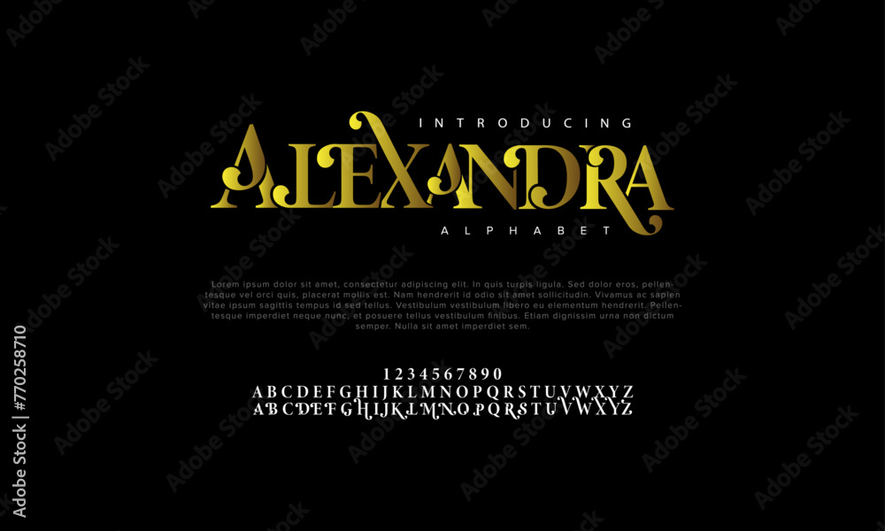 Alexandra premium luxury elegant alphabet letters and numbers. Vintage ...
