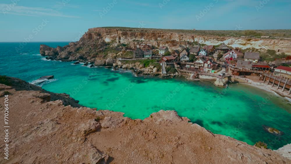 Popeye Village on Malta Island. Tourist attraction seaside theme park ...