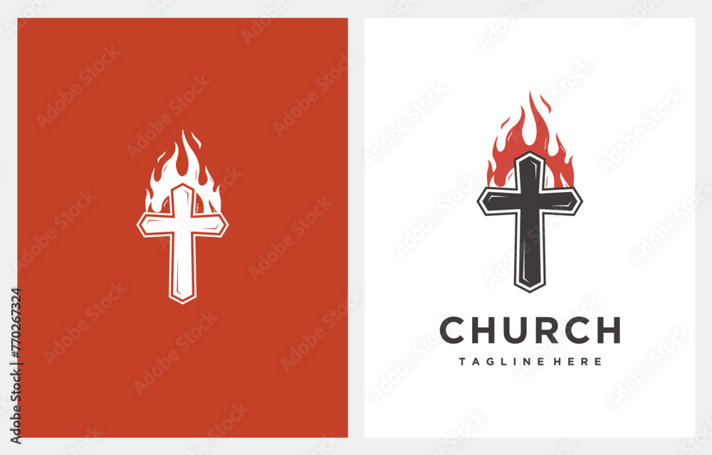 Torch Cross Church Fire logo design inspiration Stock Vector | Adobe Stock
