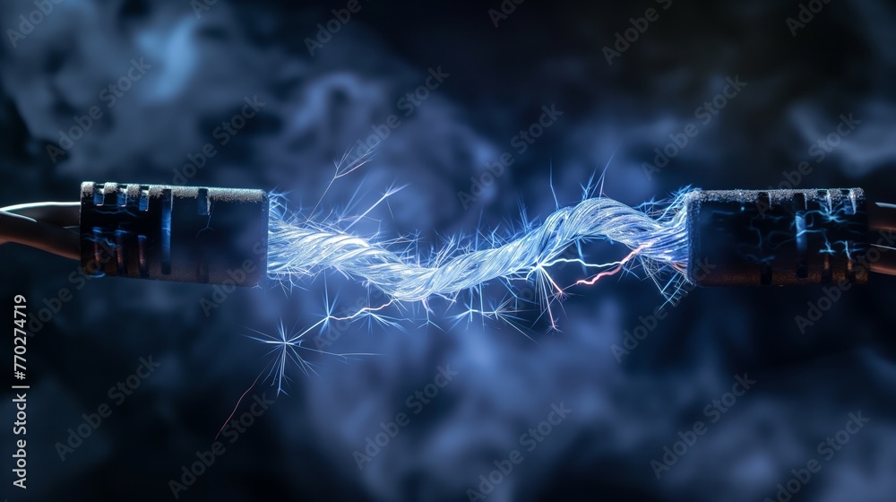 Dynamic image showing a powerful electric arc streaming between two ...
