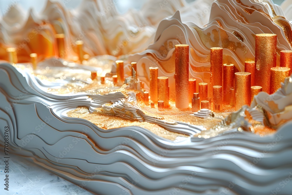 Metallic Embossed Paper Sculpture of D Trading Chart with Shiny ...