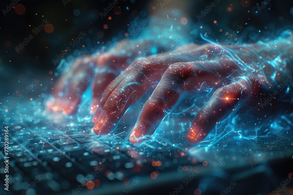 Foto de Typing into the Future Low Poly Wireframe Digital Vector ...