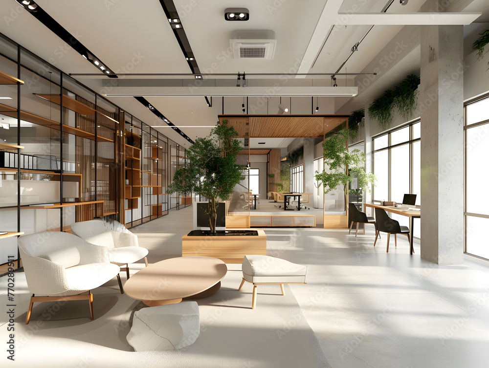 Elegant office lounge area with comfortable seating and wooden ...