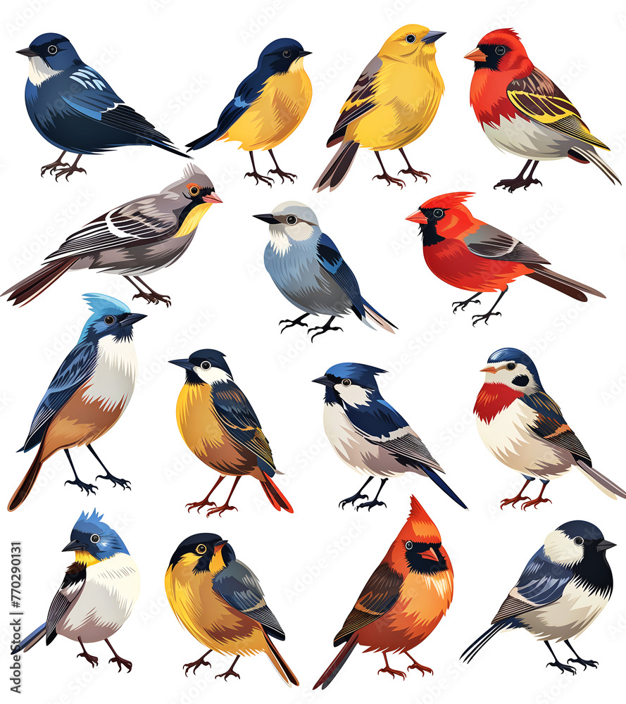 collection of birds, set of vector illustrations on a white background ...