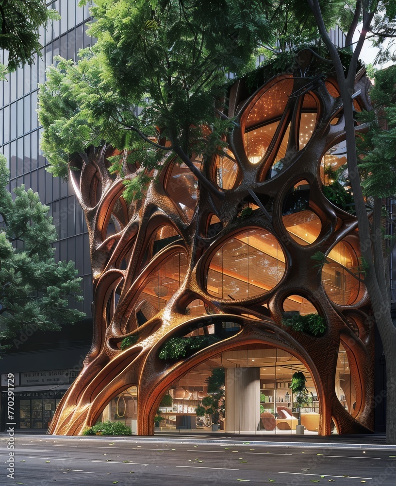 Organic architecture eco-building in the city. This image showcases a ...