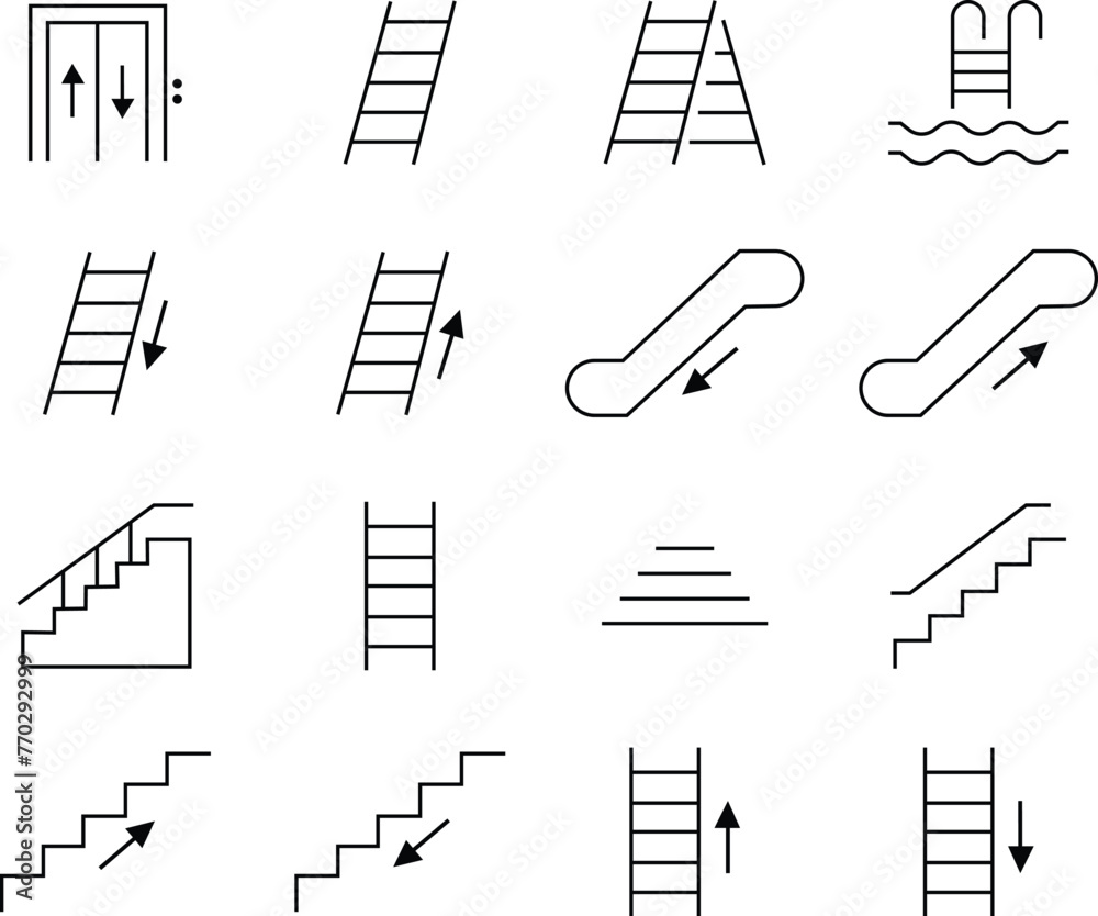 Set of Climbing Stair line icons editable stock. Stairway direction ...