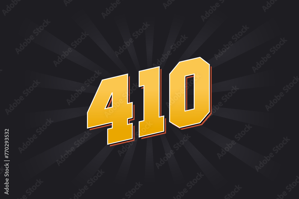 Number 410 vector font alphabet. Yellow 410 number with black ...