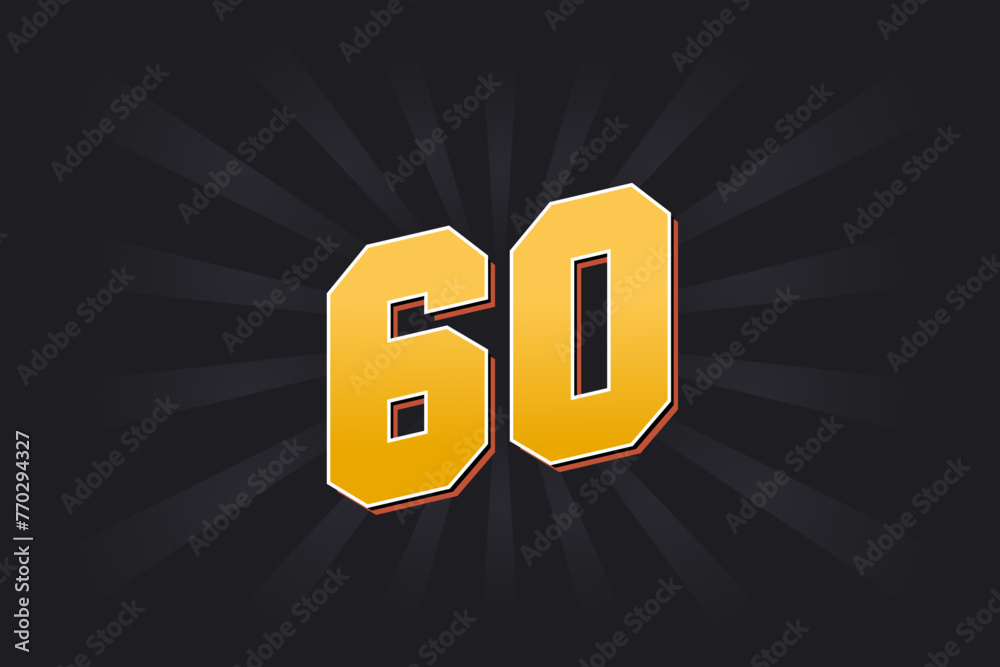 Number 60 vector font alphabet. Yellow 60 number with black background ...