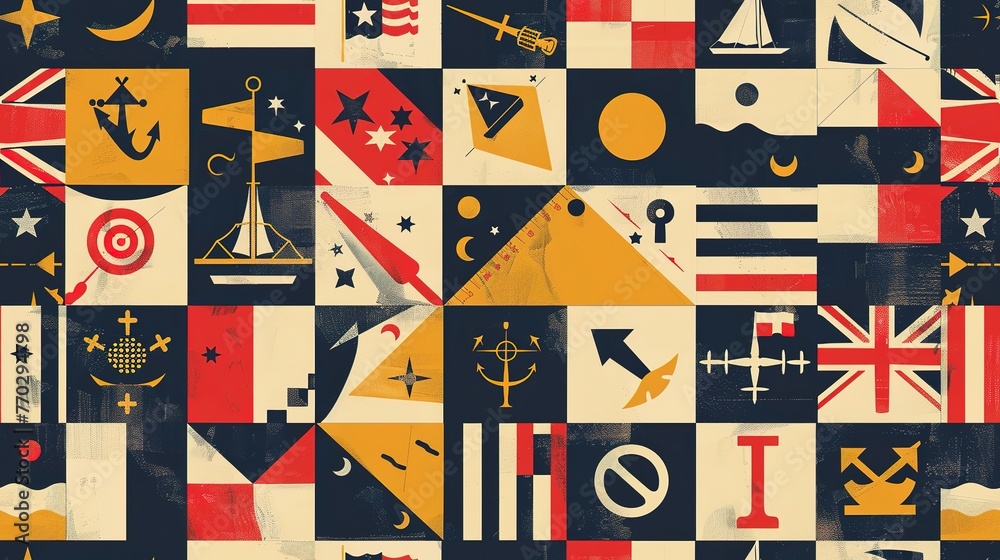 Nautical flags and signal pennants seamless pattern, communicating ...