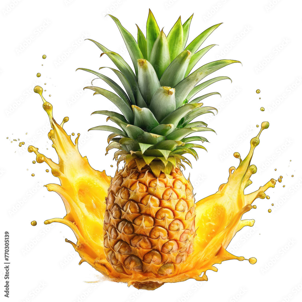 pineapple splash drop swirl with yellow liquid render in transparent ...