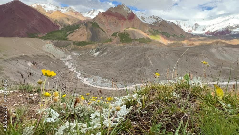 View of Lenin Peak, one of the highest peaks of Central Asia. The Pamir ...