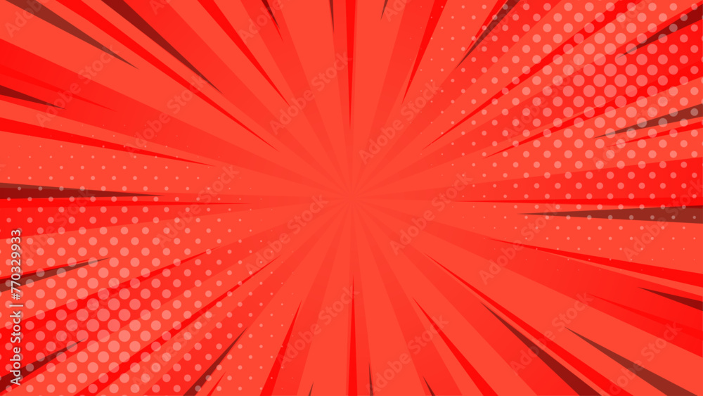 Red pop art comic sunburst effect background with halftone. Cartoon ...
