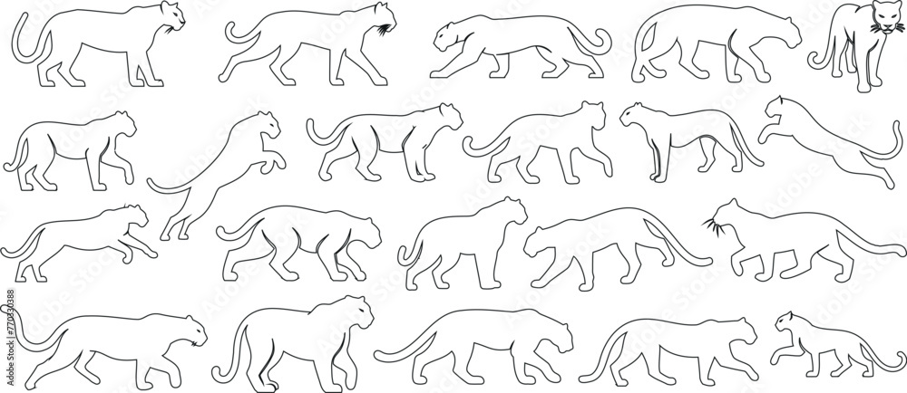 Panther outline sketch, minimalist line art of black panthers Stock ...