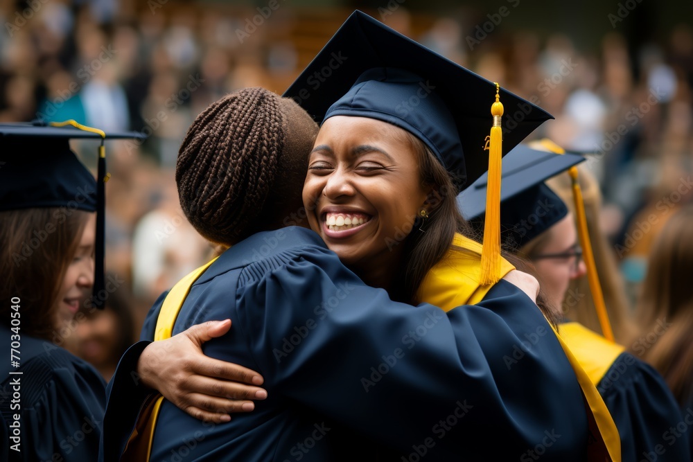 The heartfelt embrace between a female graduate and their femake mentor ...