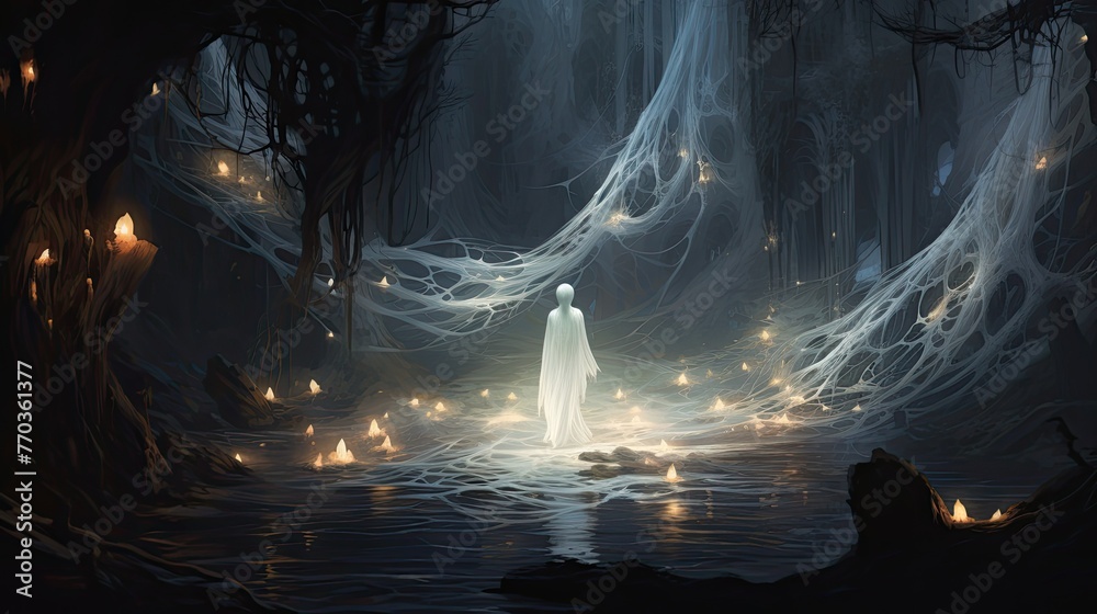 Introduce glimmers of light amidst the darkness, illuminating the ghost ...