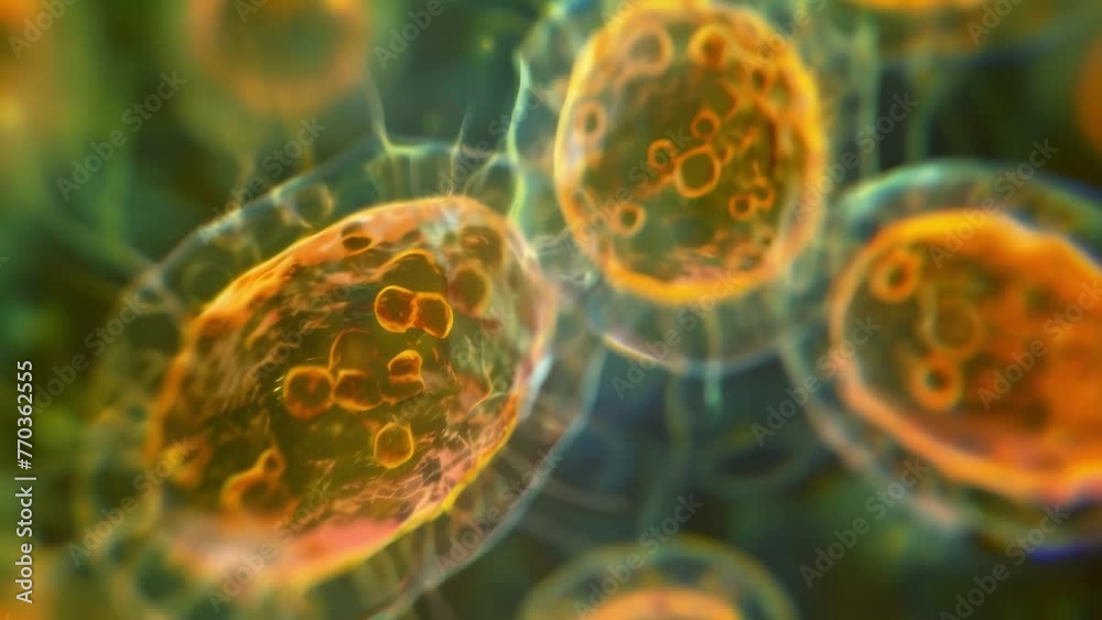 A magnified image of a plant cell undergoing mitosis with the ...