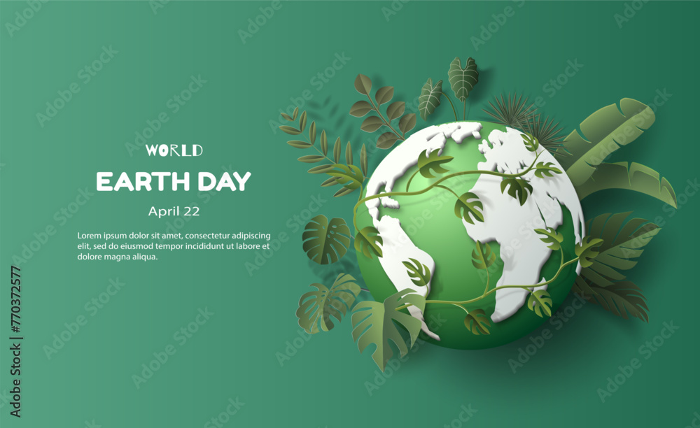 World Earth Day, a beautiful world full of leaves and plants, paper ...