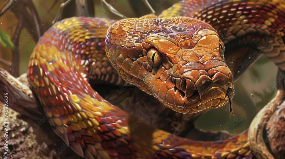 Imagine the snake's piercing gaze as it locks onto its prey, conveying ...