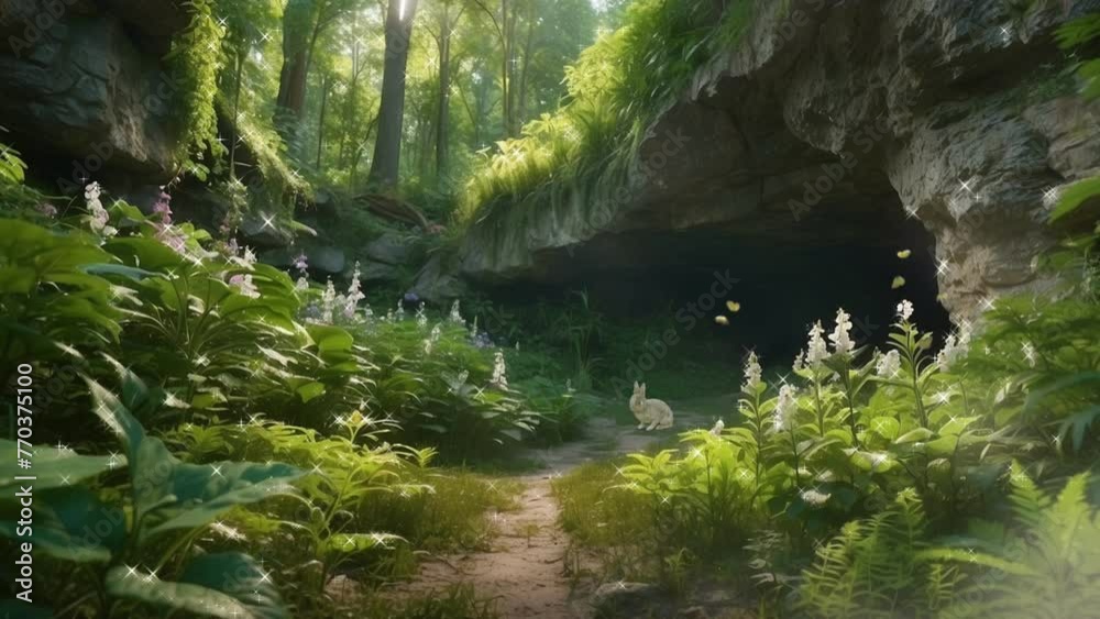 Cave in the forest, background, 4k, animation video, Seamless looping ...