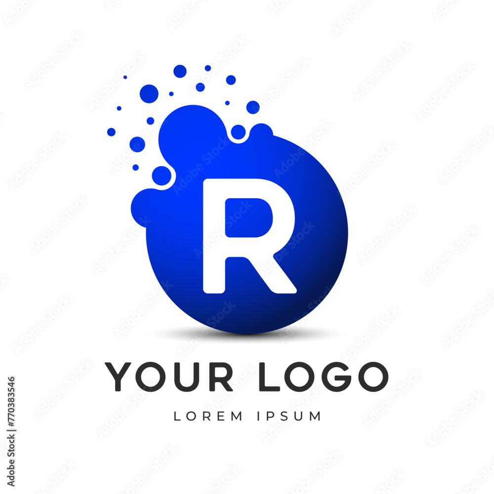 Letter R Logo with dots, Lettering unit with round digital pixels ...