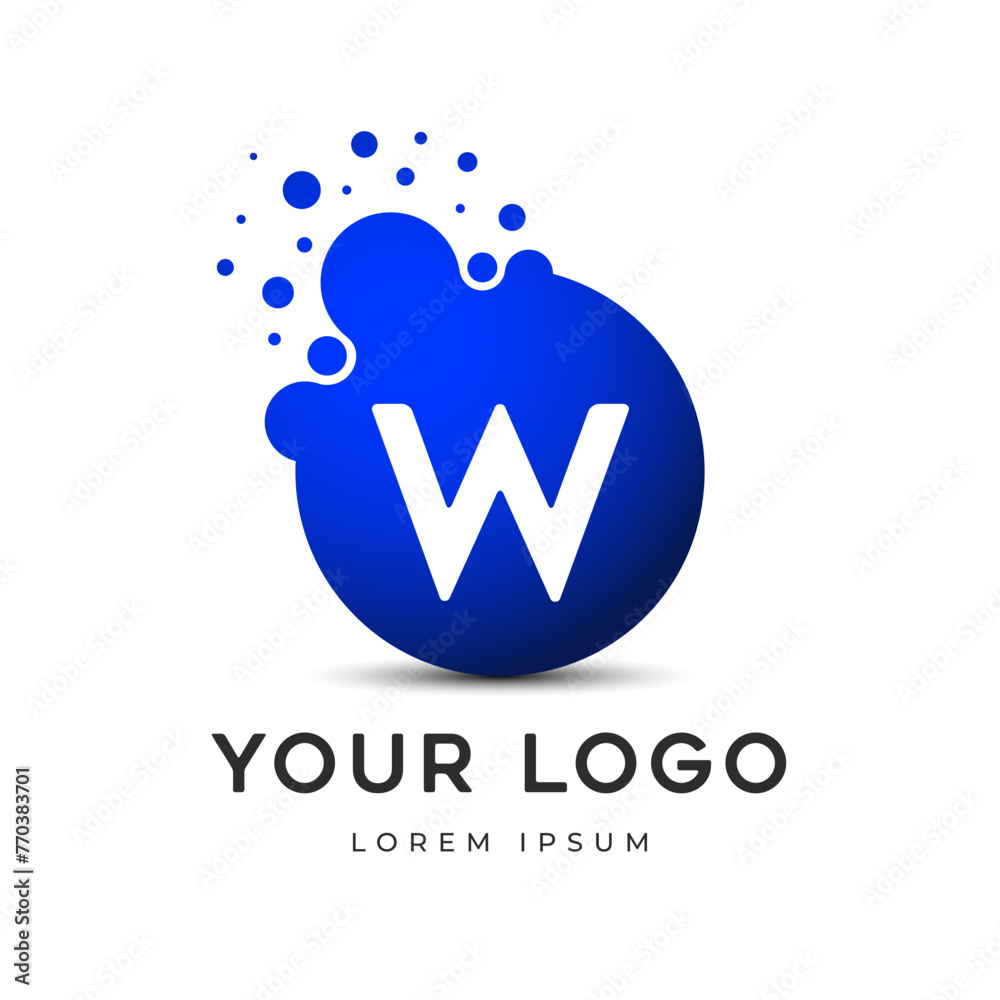 Letter W Logo with dots, Lettering unit with round digital pixels ...