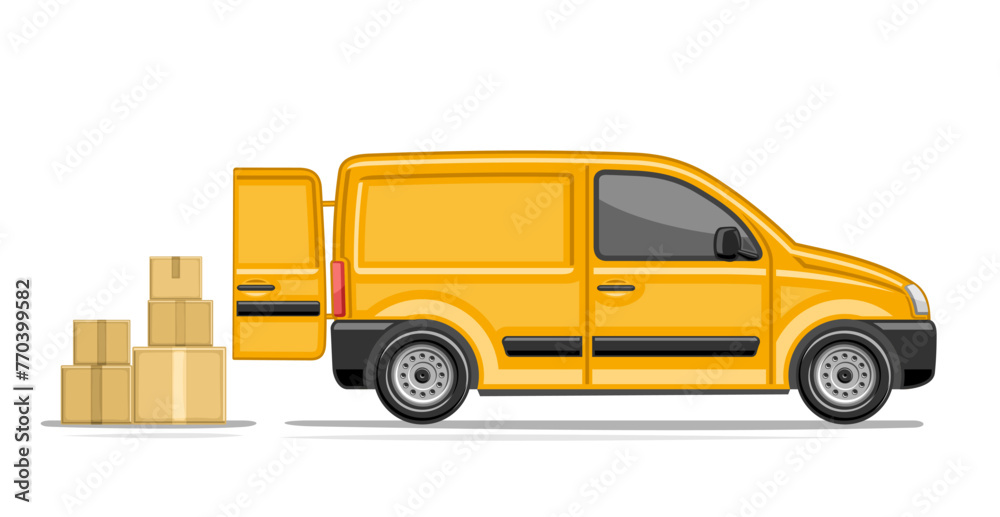 Vector illustration of Small Delivery Van, horizontal poster with ...