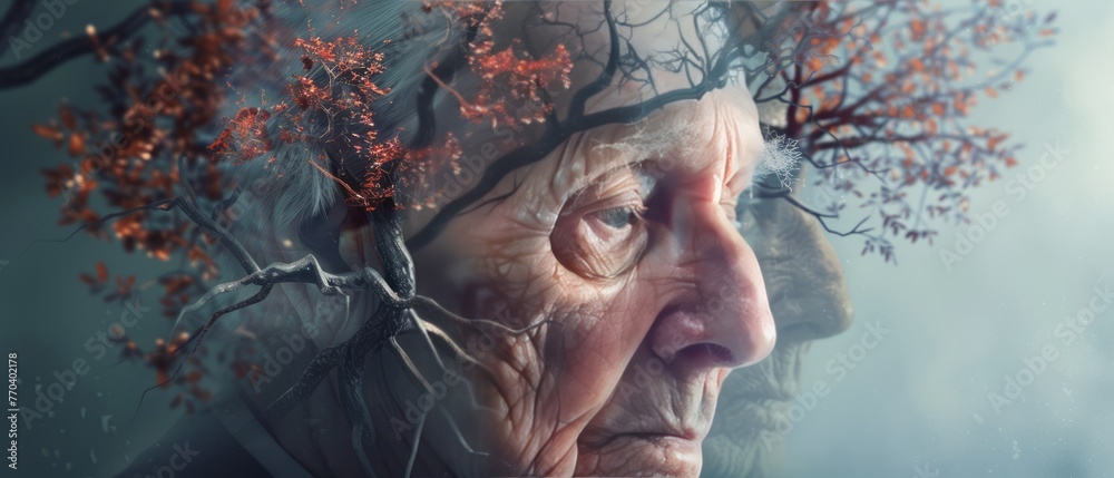 Illustrate the progression of Alzheimers disease with a series of stock ...