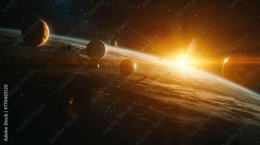 Solar system planets aligned, cosmic event in hyper-realistic detail ...