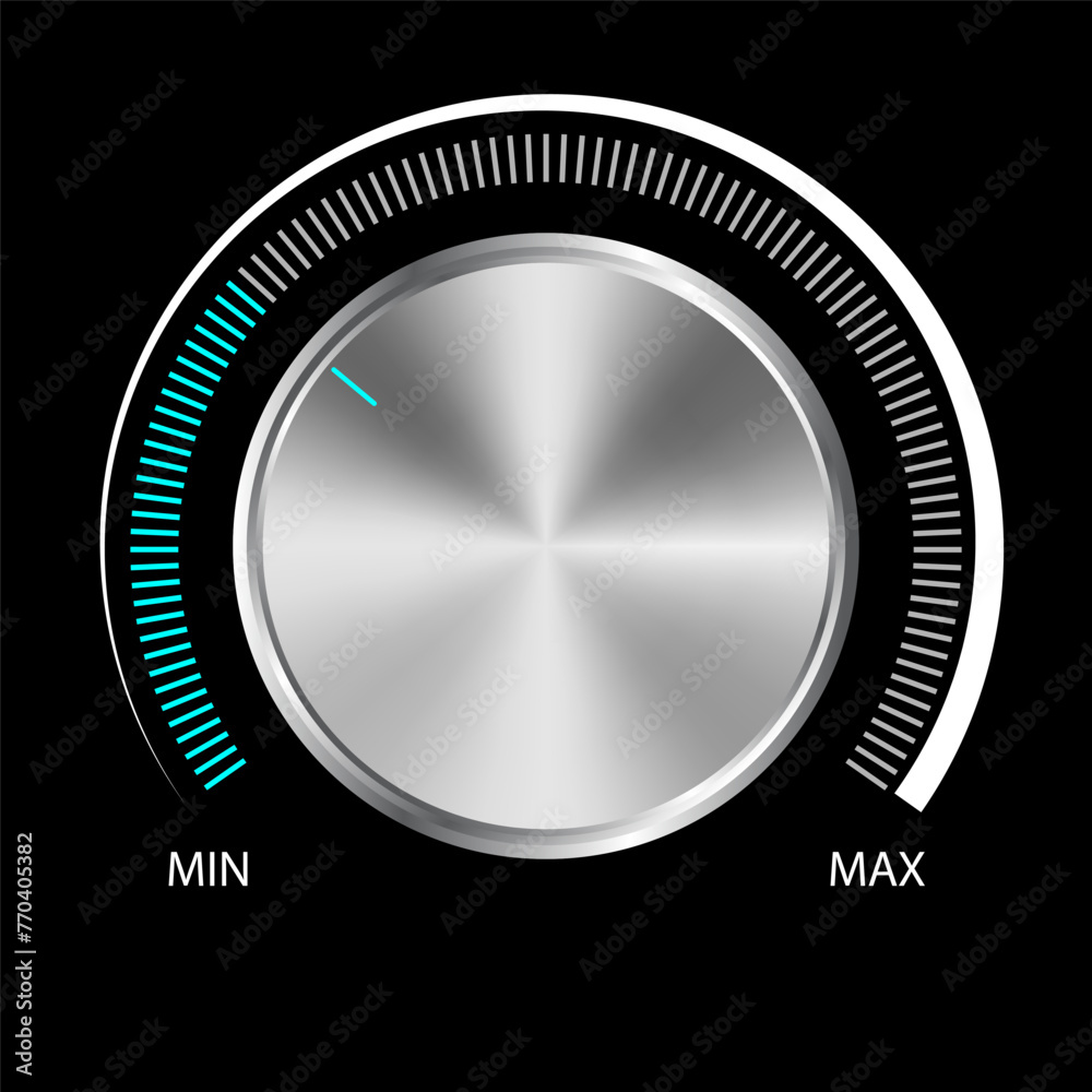 Volume button (music knob) with metal texture. Metal audio control dial ...