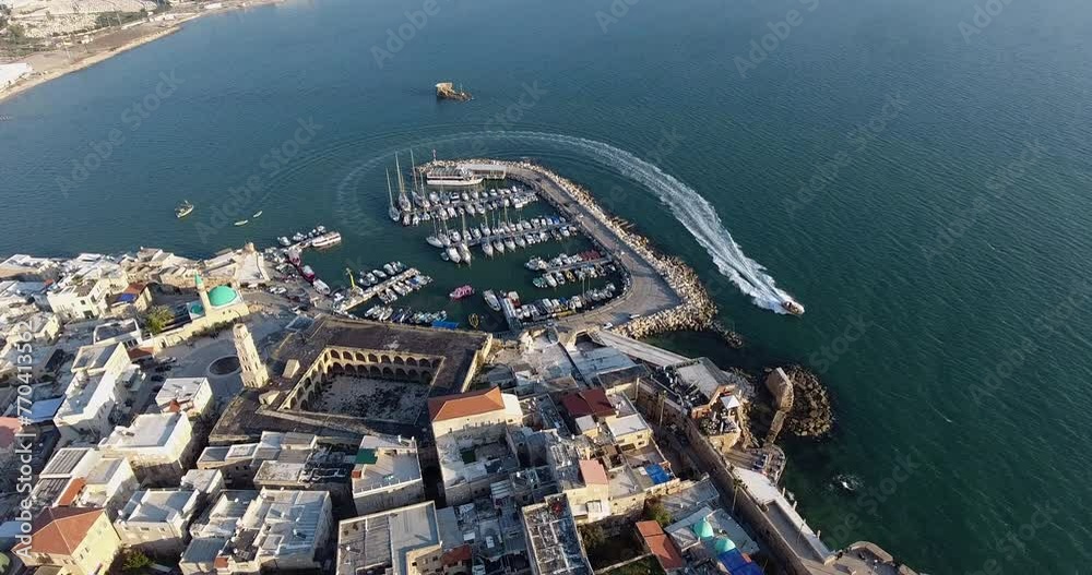 Vídeo do Stock: Panoramic Aerial View of Acco, Acre, Akko old city with ...