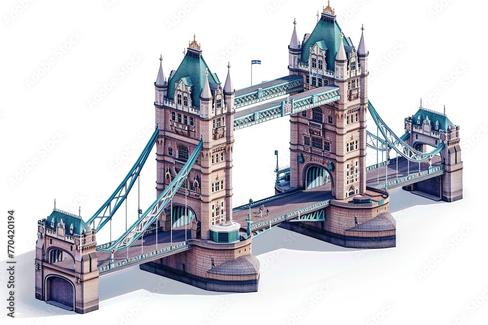 3D isometric rendering of Tower Bridge , with a next-gen video game ...